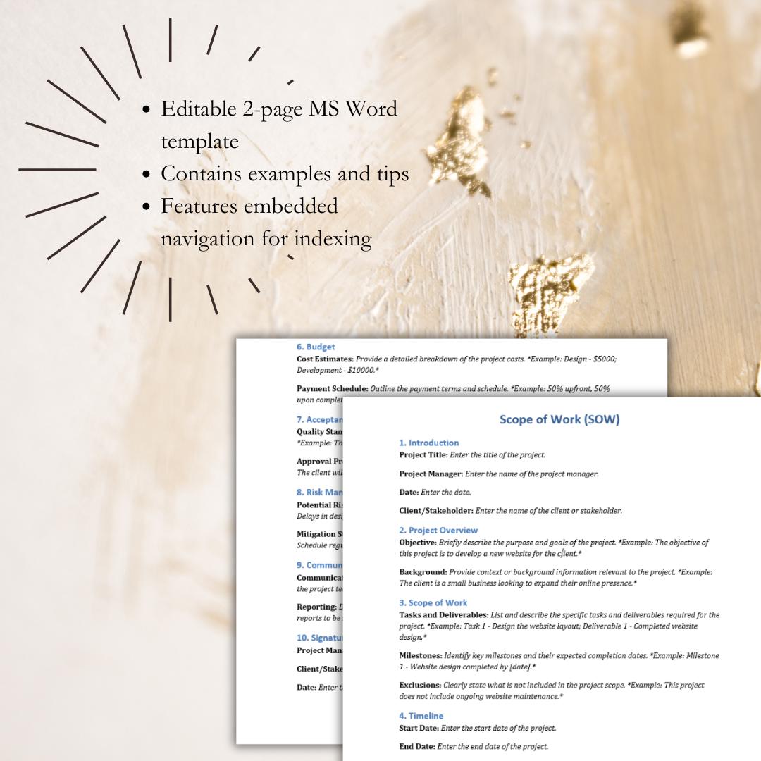 Professional Scope of Work Template - Editable & Customizable, SOW ...