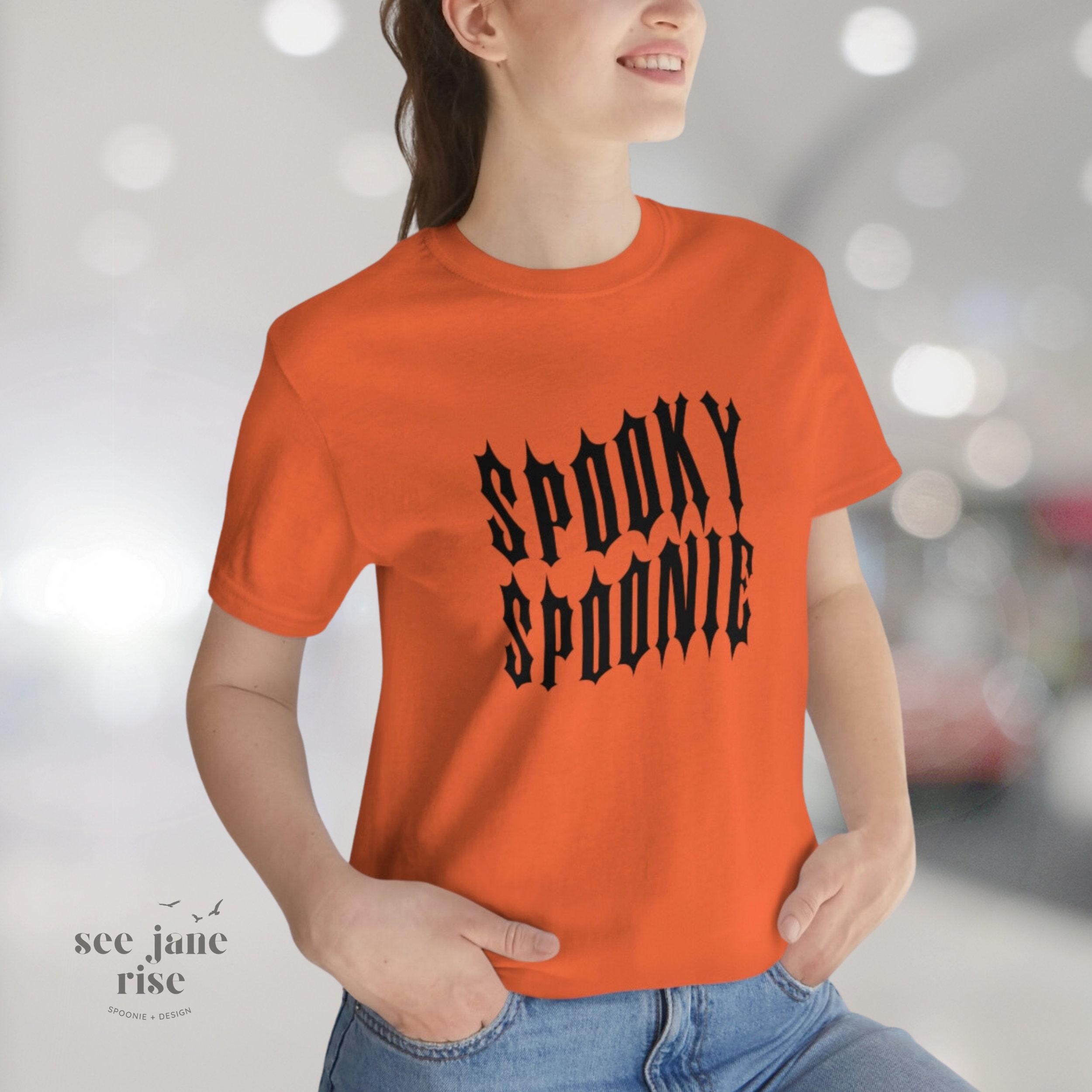 Spooky Spoonie Minimalist Gothic Letter, Brights Unisex Jersey Tee ...
