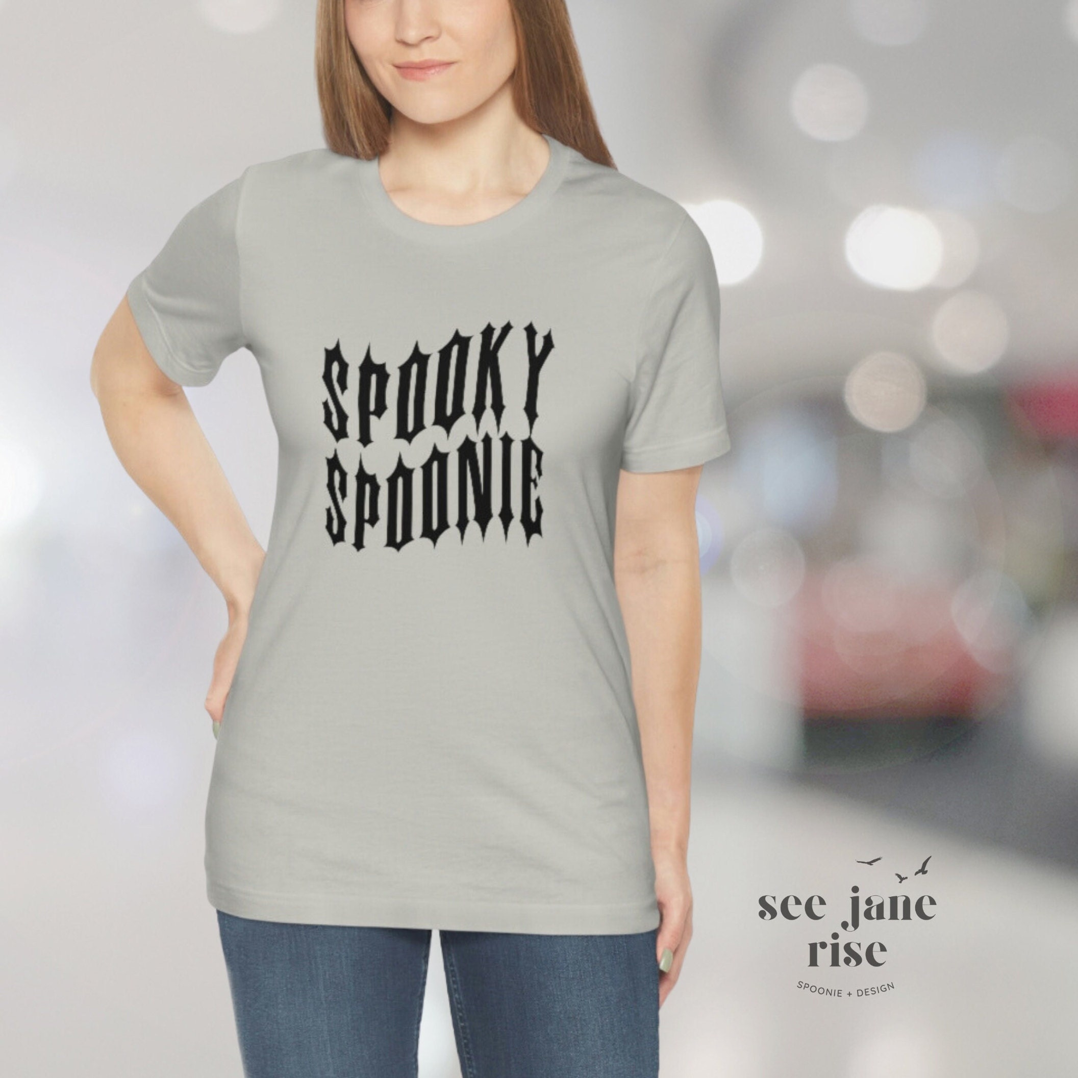 Spooky Spoonie Minimalist Gothic Letter, Brights Unisex Jersey Tee ...