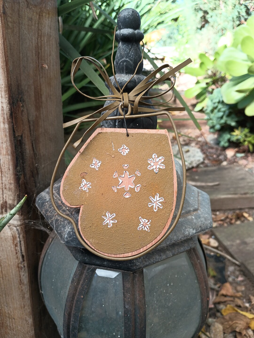 Rustic, Vintage Hand Crafted and Hand Painted Mitten Christmas Ornament ...