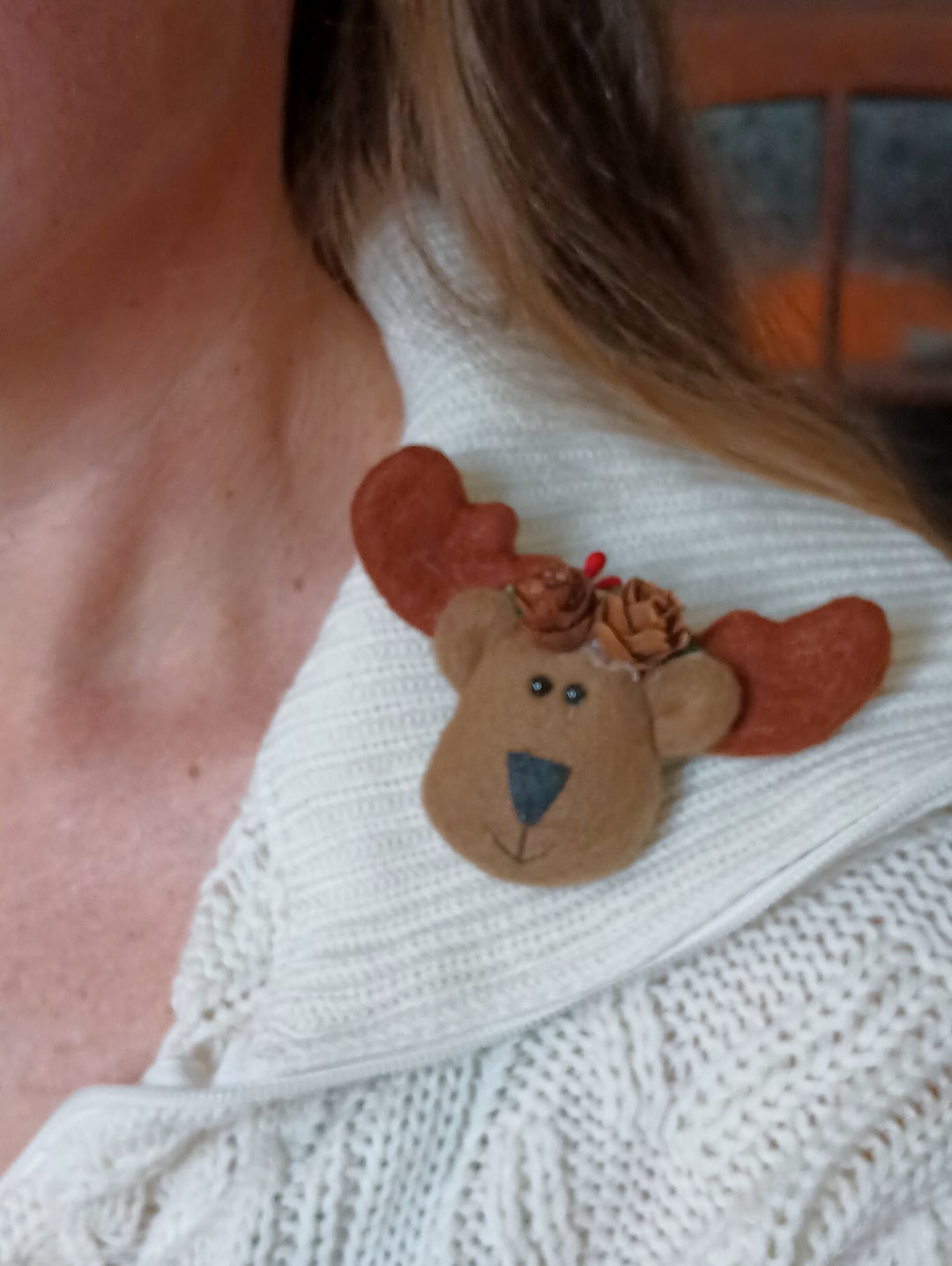 Adorable Felted Reindeer Pin Soft Furry Light Fuzzy Brown Face Dark ...