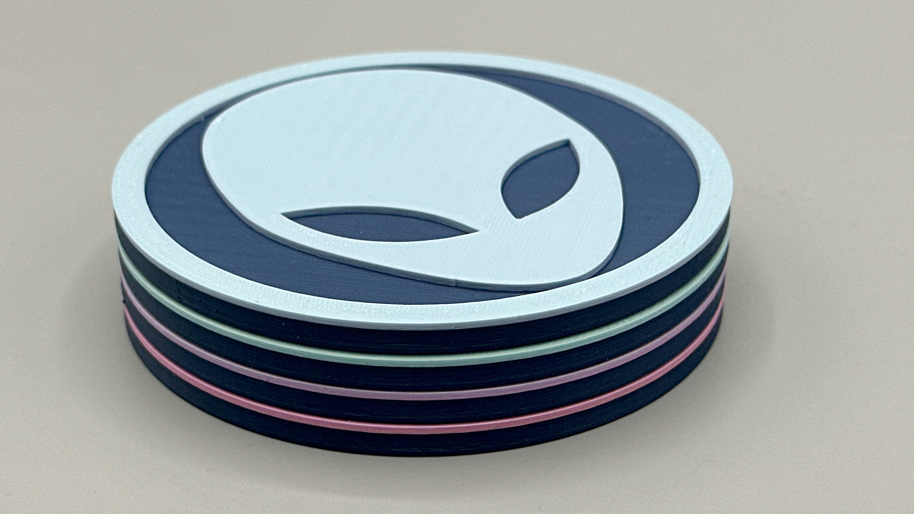 3D Printed Alien Coasters in Navy Blue and Pastel Blue/pink/purple set ...