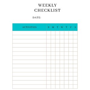 Weekly Checklist Template Instant Downloadable Printable - Etsy