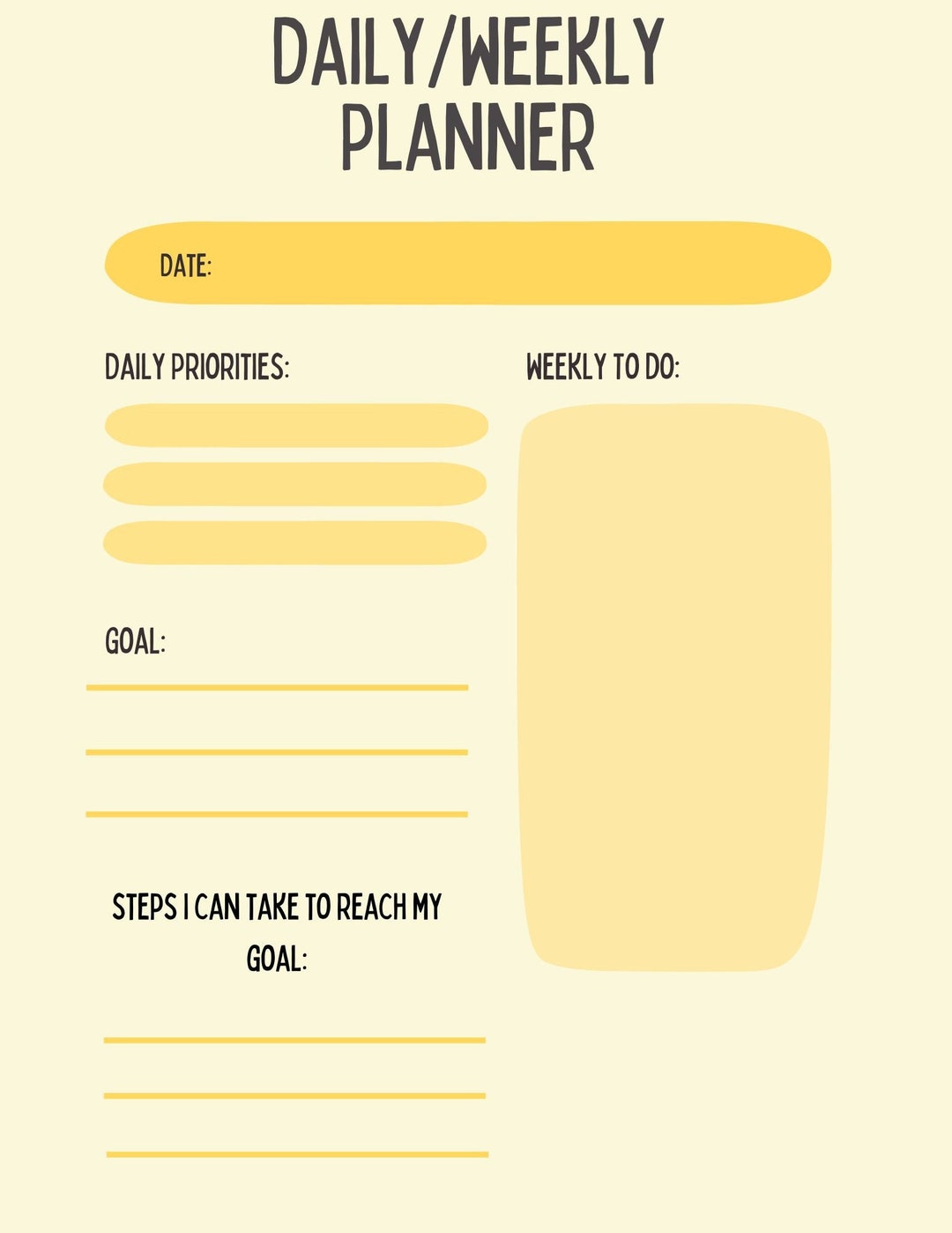 Daily/weekly Planner Template Instant Downloadable Printable - Etsy