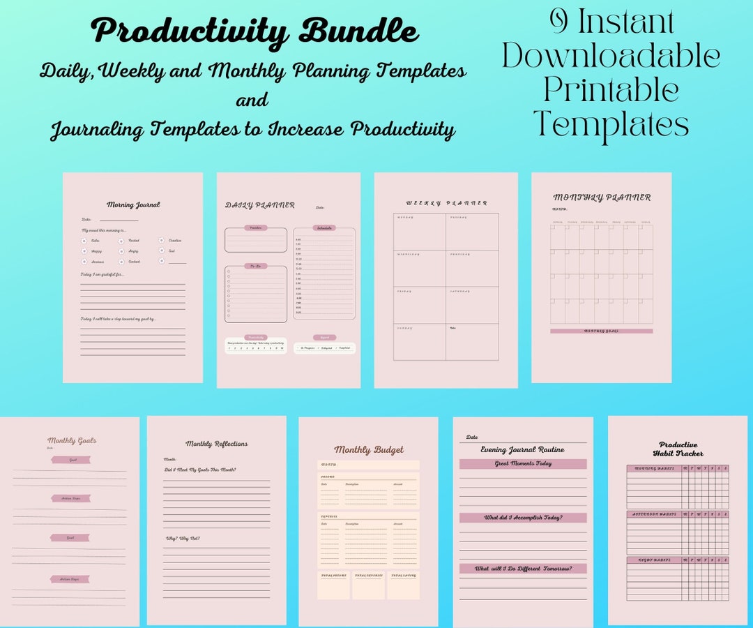 Planning Templates to Increase Daily Productivity; 9 Instant ...