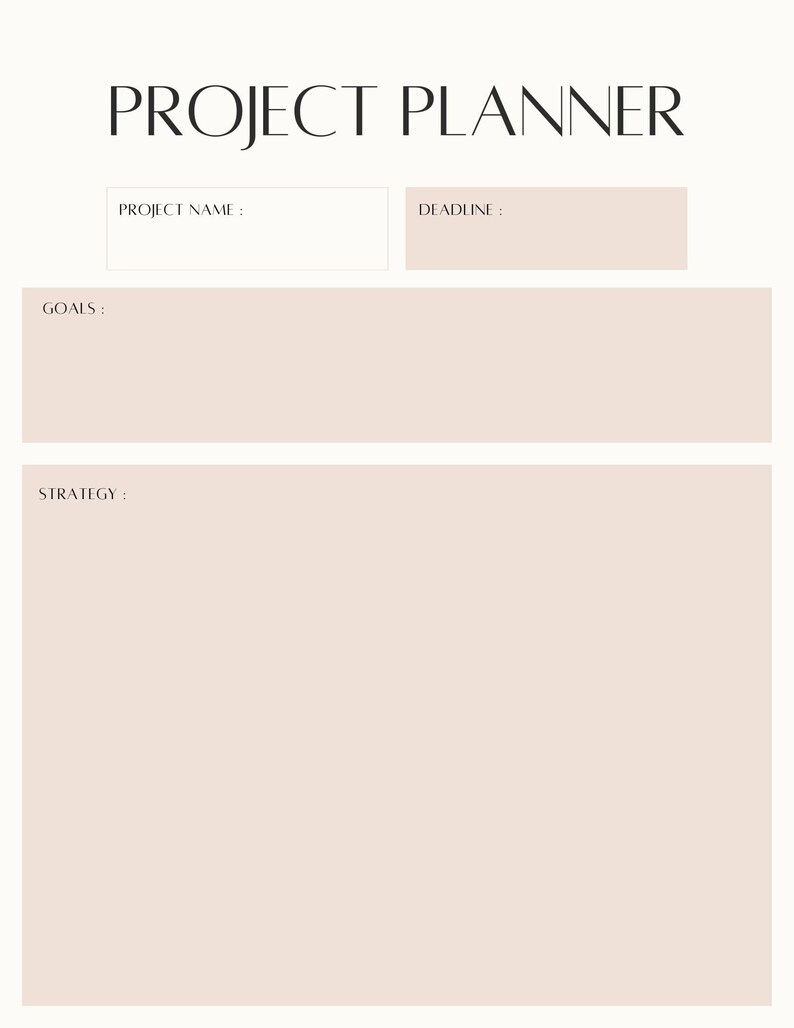 Project Planner Template; Instant Downloadable Printable - Etsy