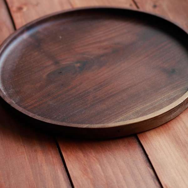 Round Walnut Wooden Tray - Etsy