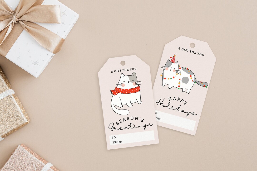 Printable Christmas Gift Tags Cute Kitty Cats DIY Gift Tags, Gift Tag ...
