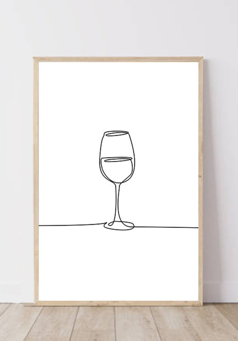 Wine Glass Line Art Print, Minimalist Glass of Wine Print, Whiskey ...