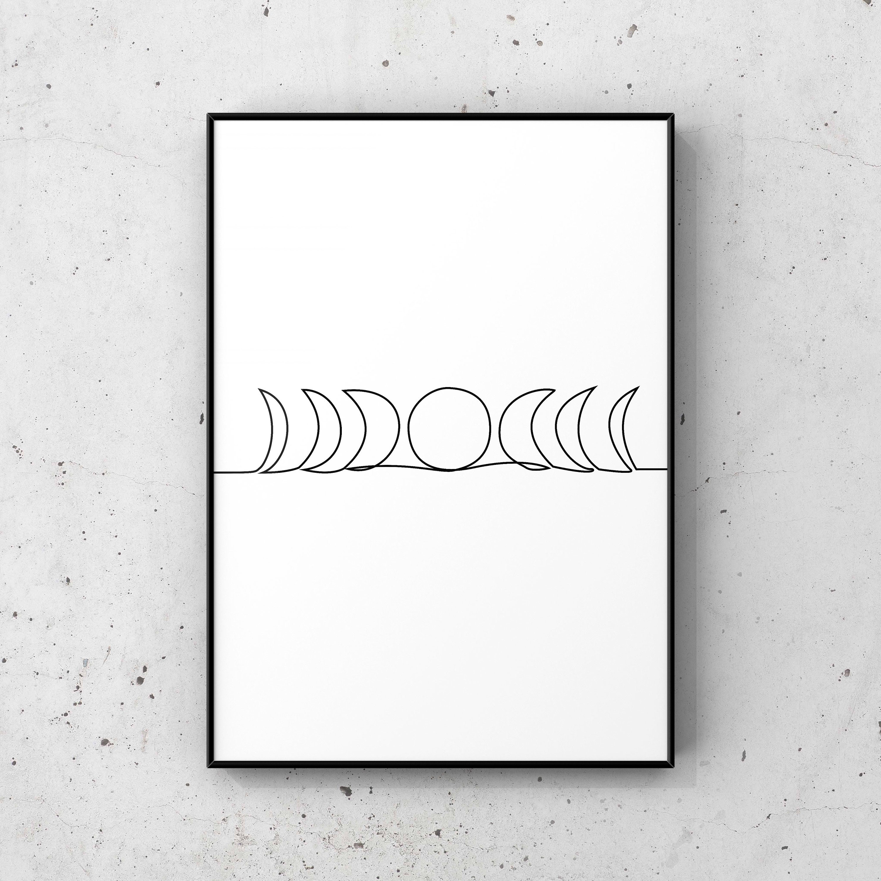 Moon Phases Line Art, Minimalist Moon Art, Moon Wall Décor, Moon Art ...