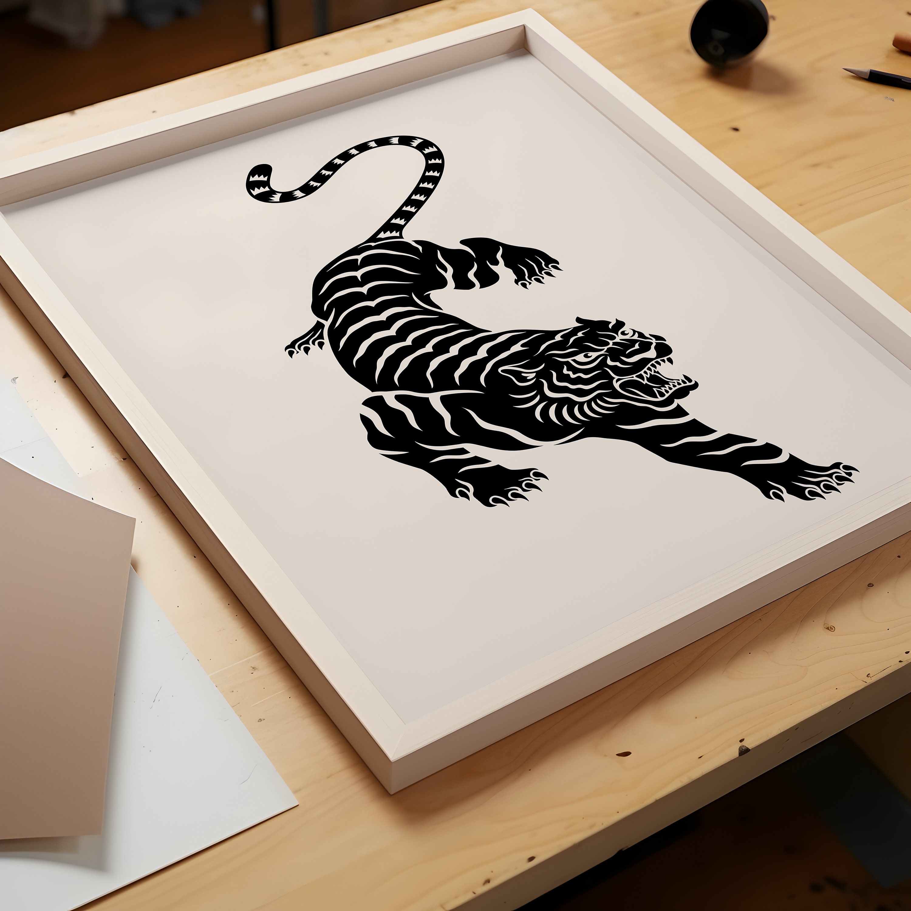 Tiger Art Print Modern Japanese Tiger Poster Art, Japanese Style Wall ...