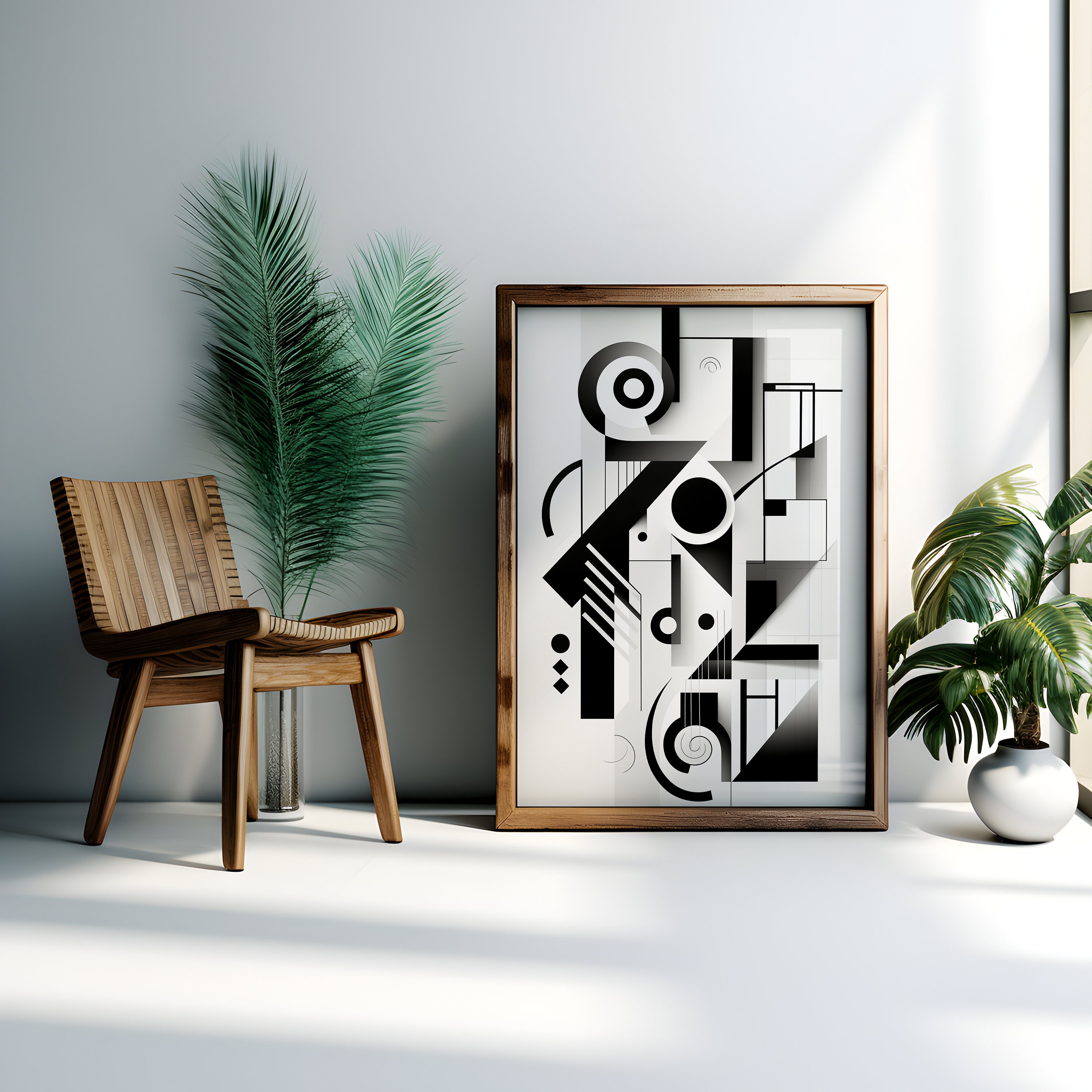 Black and White Abstract Poster Print, Minimalist Abstract Bedroom Wall ...