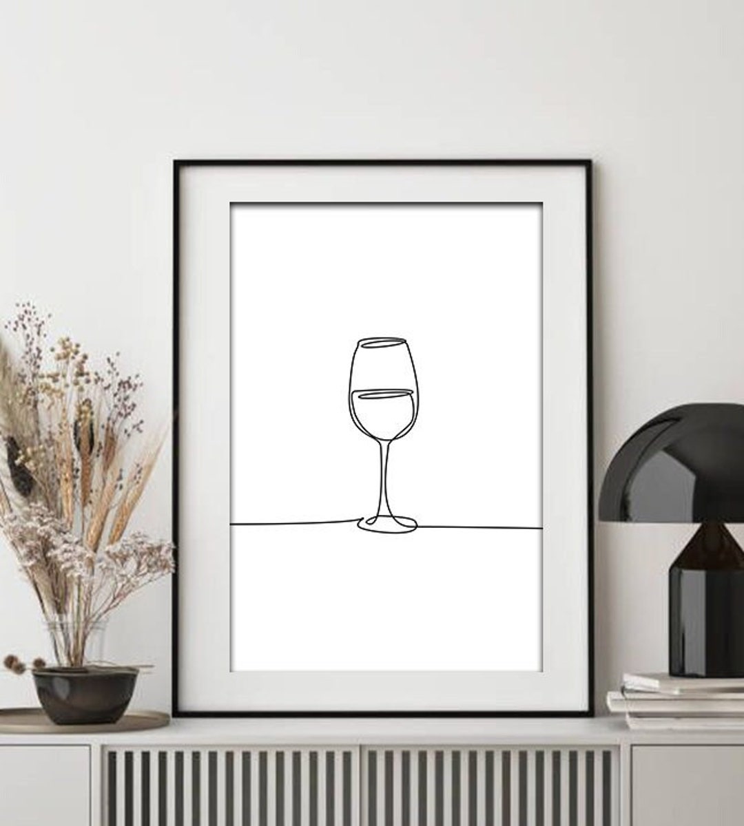 Wine Glass Line Art Print, Minimalist Glass of Wine Print, Whiskey ...