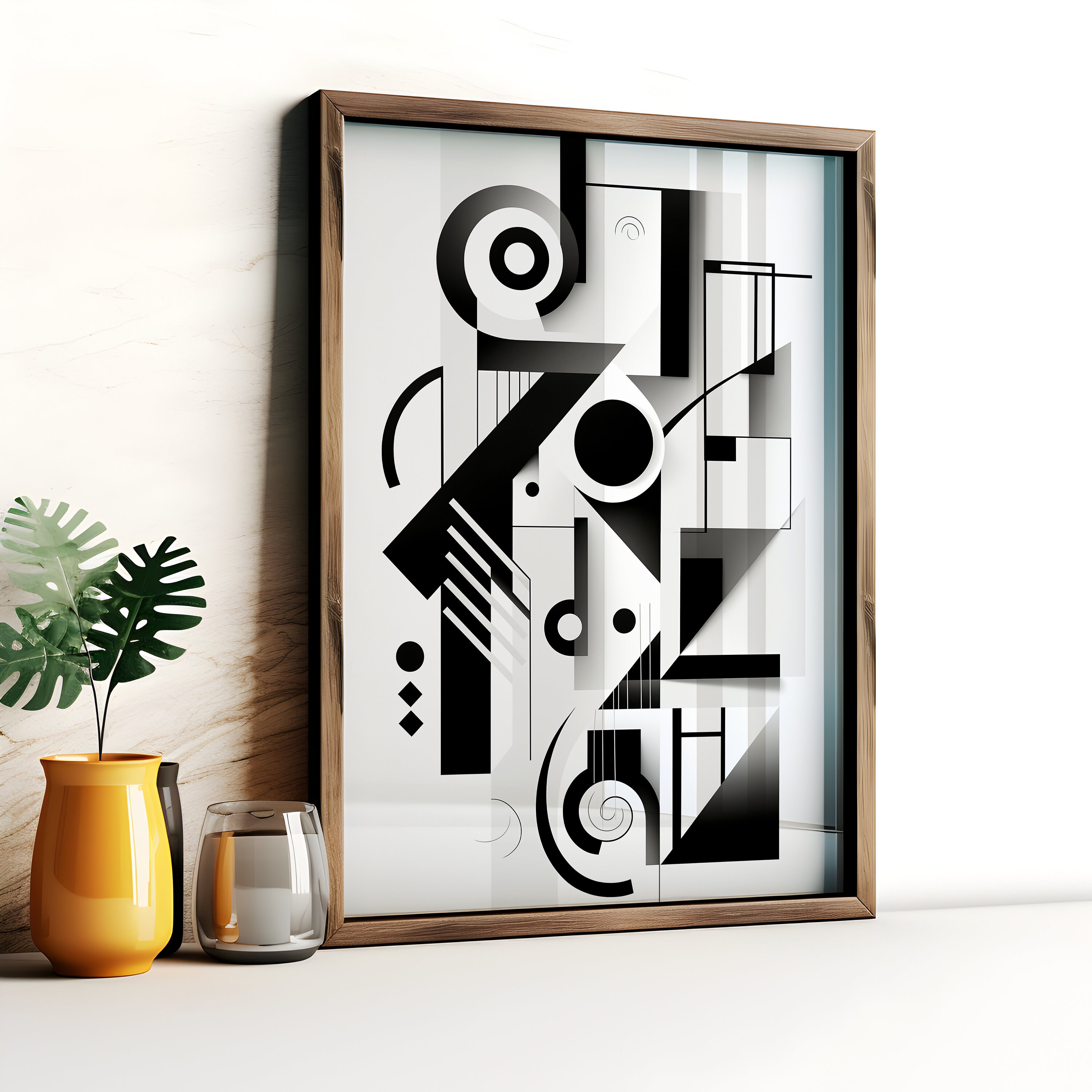 Black and White Abstract Poster Print, Minimalist Abstract Bedroom Wall ...