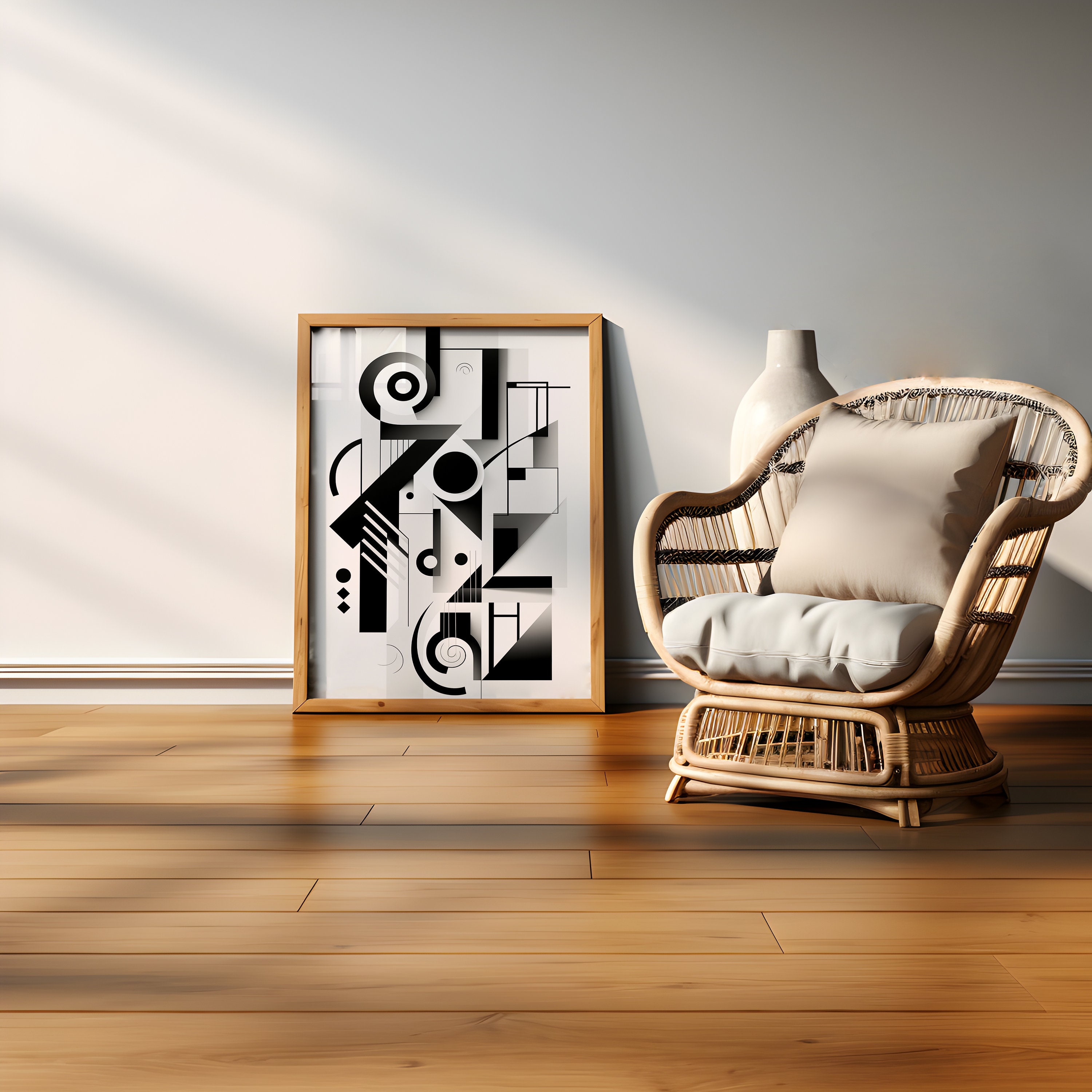 Black and White Abstract Poster Print, Minimalist Abstract Bedroom Wall ...