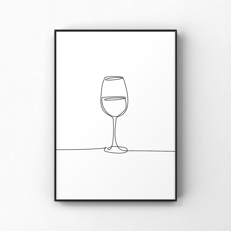 Wine Glass Line Art Print Minimalist Glass of Wine Print - Etsy