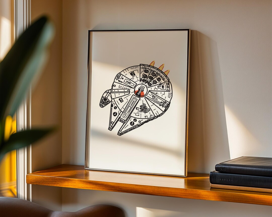 Sci Fi Spaceship Art Print, Modern Starship Line Drawing, Minimalist ...