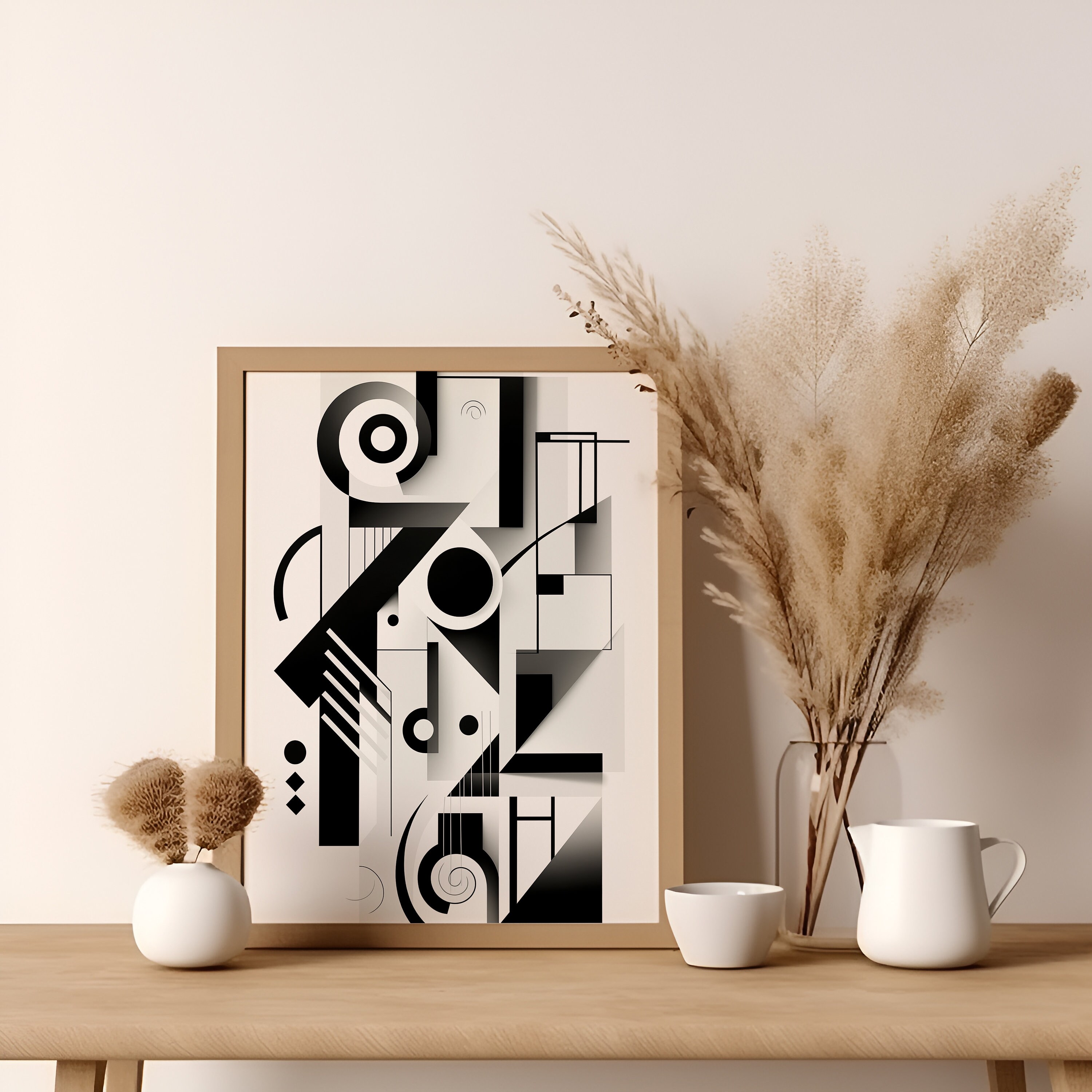 Black and White Abstract Poster Print, Minimalist Abstract Bedroom Wall ...
