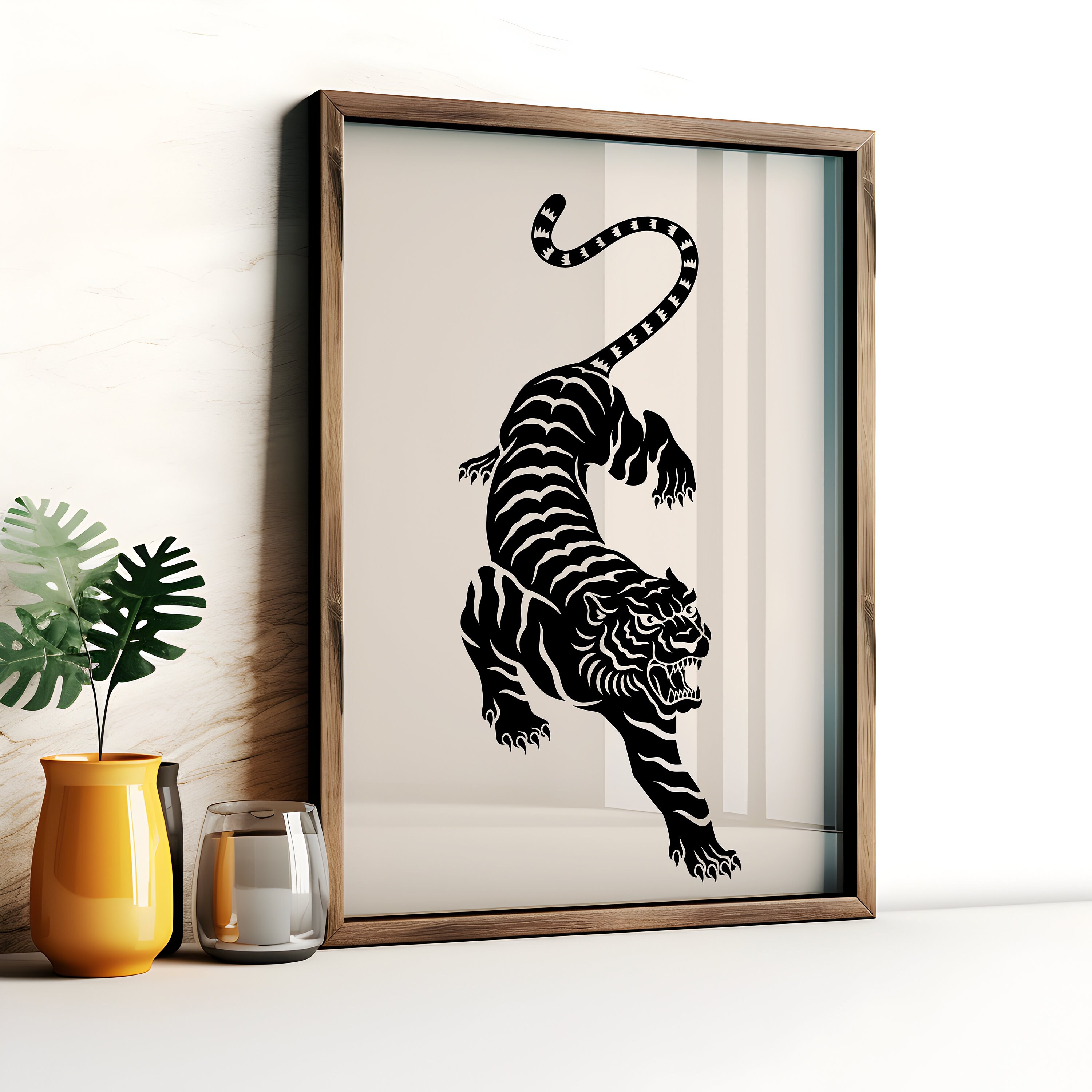 Tiger Art Print Modern Japanese Tiger Poster Art, Japanese Style Wall ...