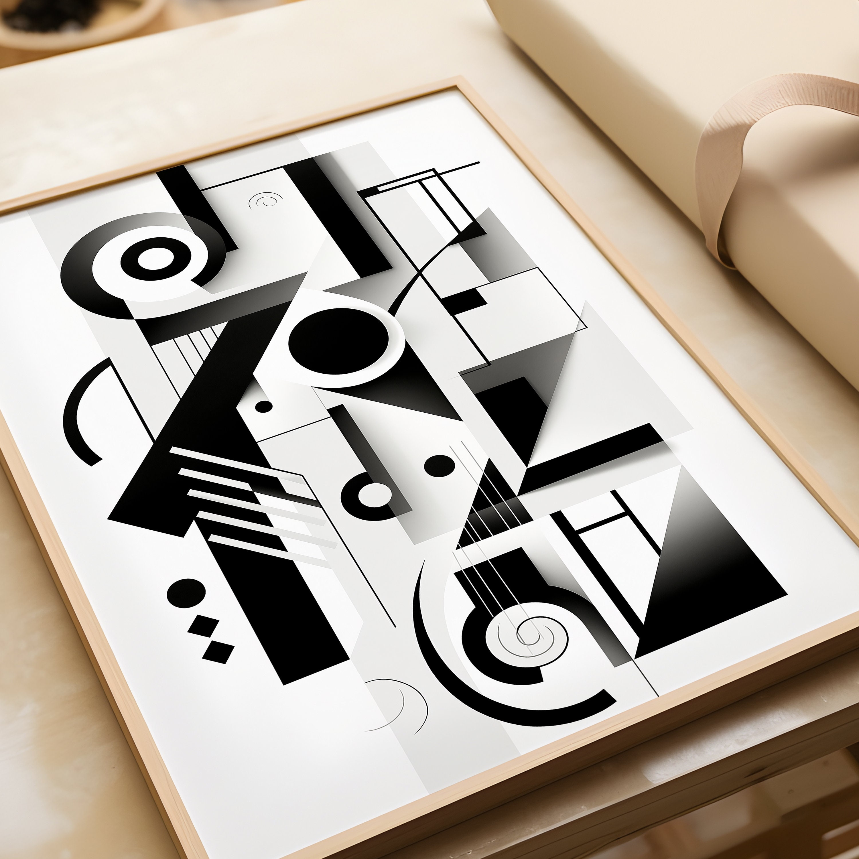 Black and White Abstract Poster Print, Minimalist Abstract Bedroom Wall ...