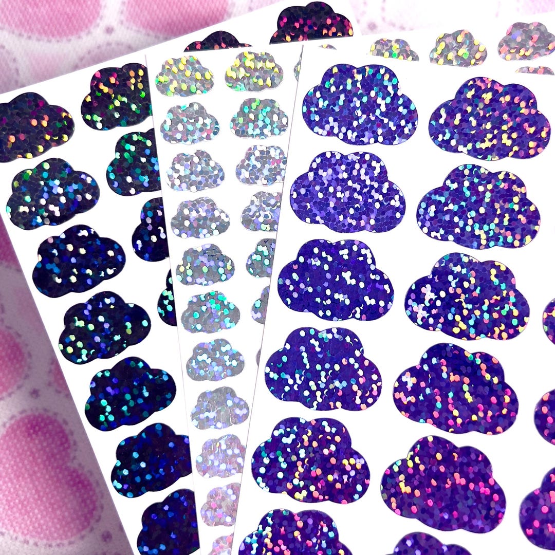 Cloud Stickers! - 0.4 to 5 Inch - Glitter, Holographic Sparkle, Glow in ...