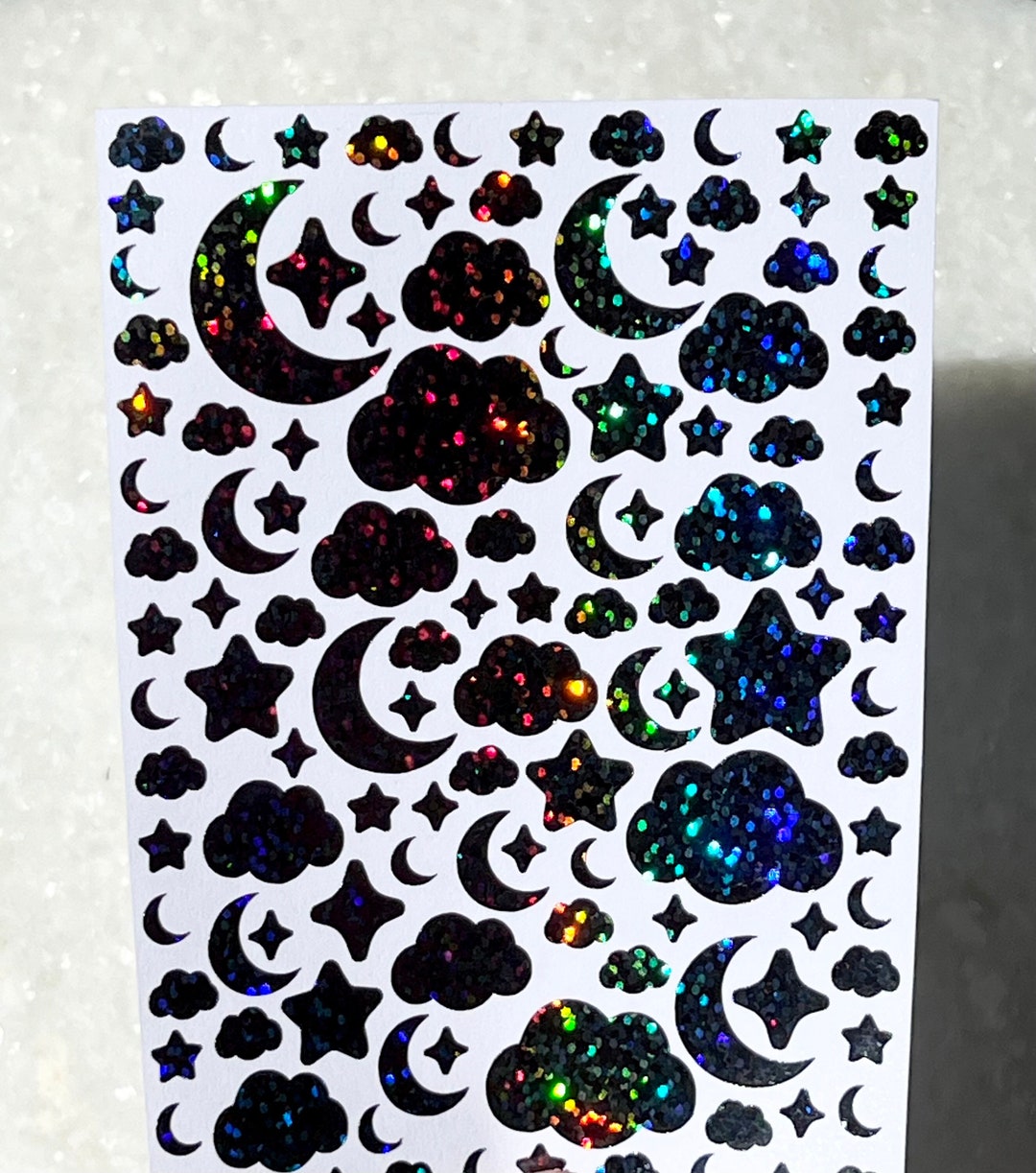 Holographic Sparkle Night Sky Sticker Sheet Cute Moons Clouds and Stars ...