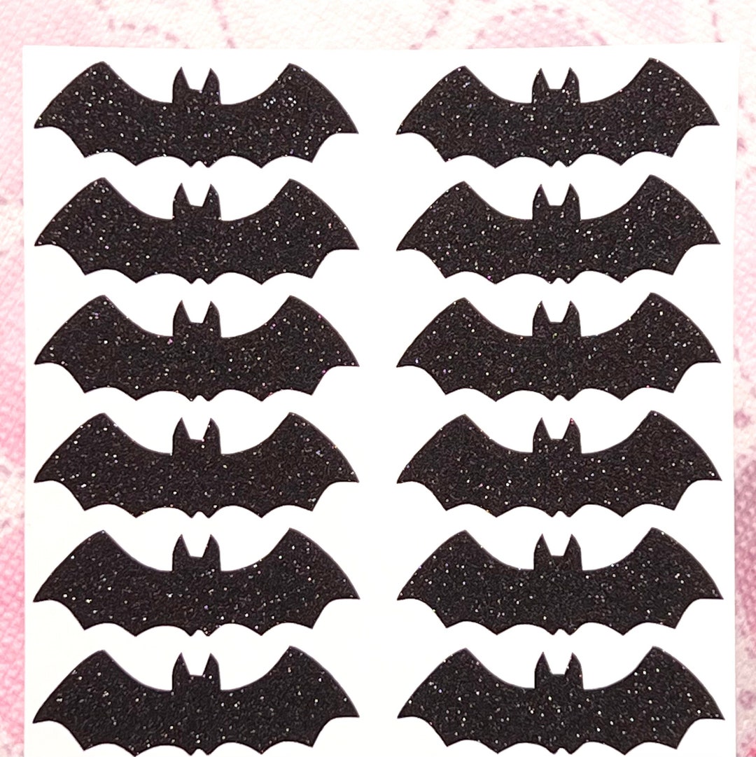Black Glitter Bat Stickers 0.25 to 3 Inch Wide Cute Halloween ...