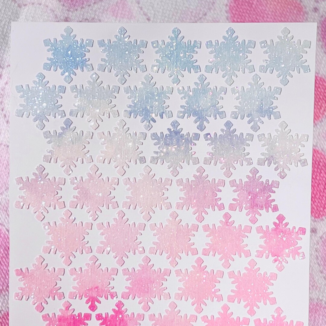 Pastel Glitter Snowflake Stickers! - Custom Size - Pink/blue Ombre ...