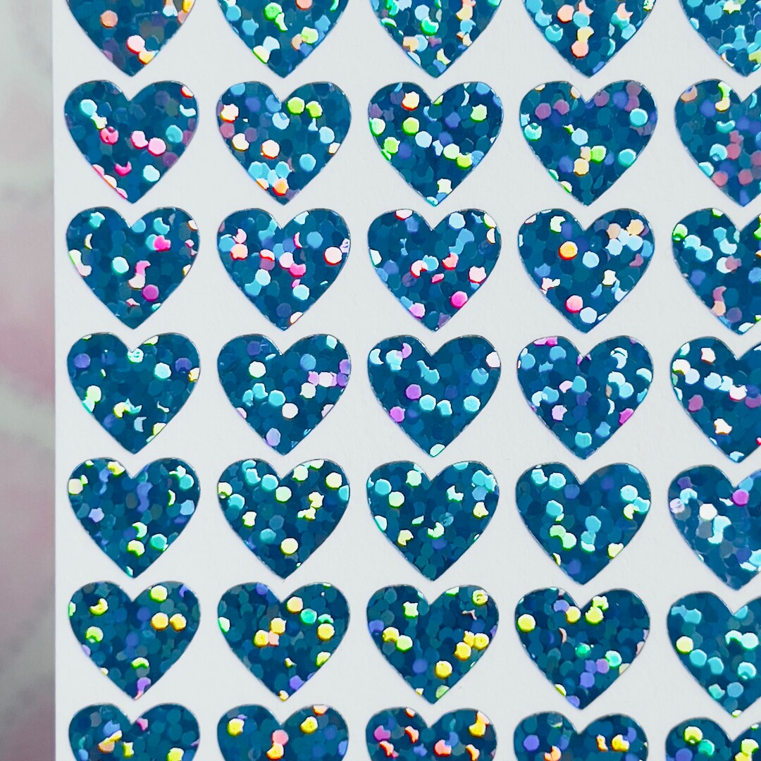 Light Blue Sparkle Heart Stickers Custom Size Waterproof Holographic ...