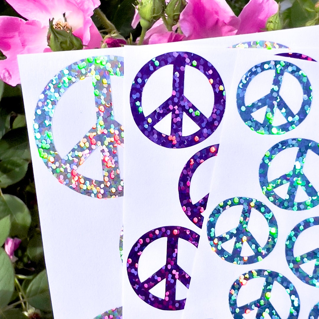 Sparkle Peace Sign Stickers Custom Size & Color Waterproof Holographic ...