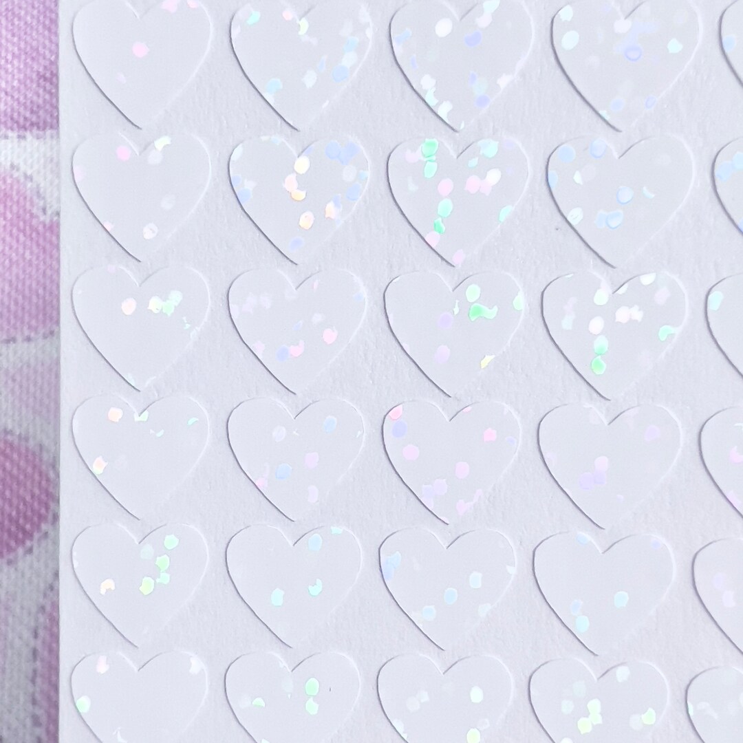White Heart Stickers Choose a Size Subtle Holographic Sparkle Cute for ...