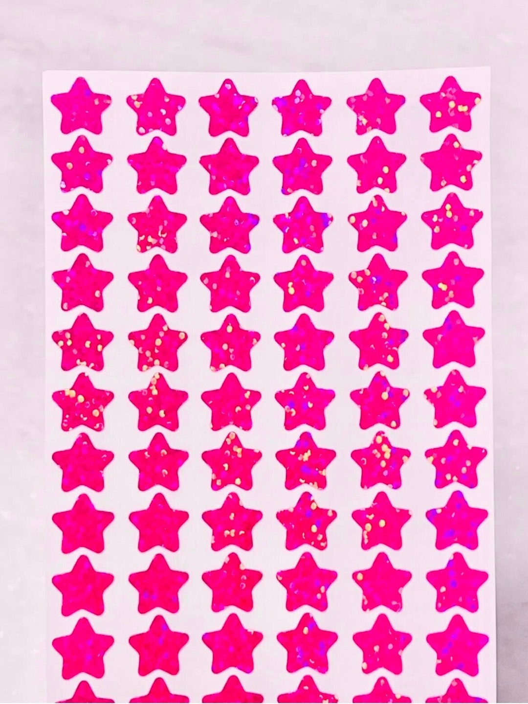 Bright Pink Sparkle Star Stickers Custom Size Waterproof Holographic ...