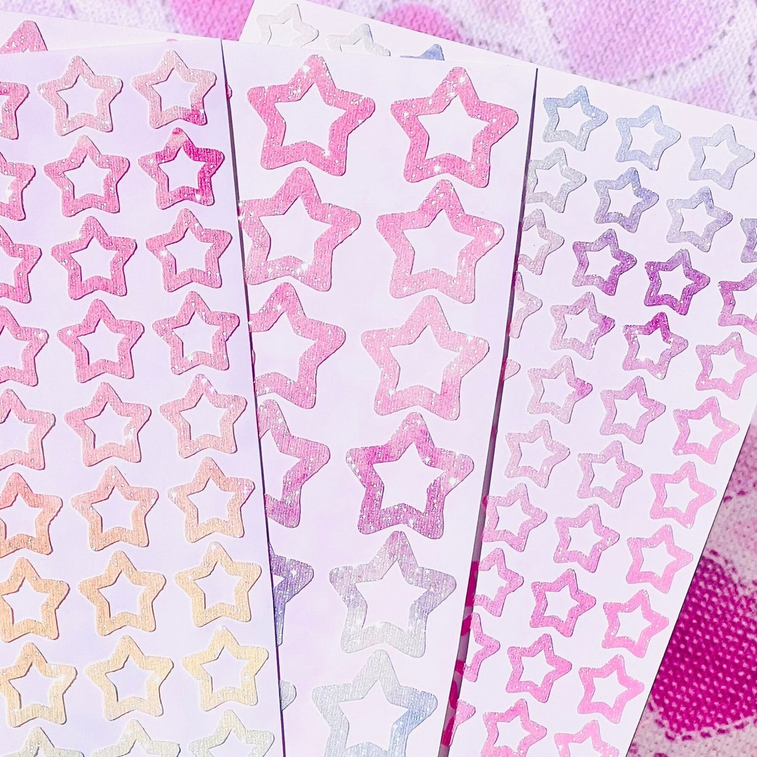 Pastel Glitter Star Stickers Custom Size Open/hollow Pink/blue Ombre ...