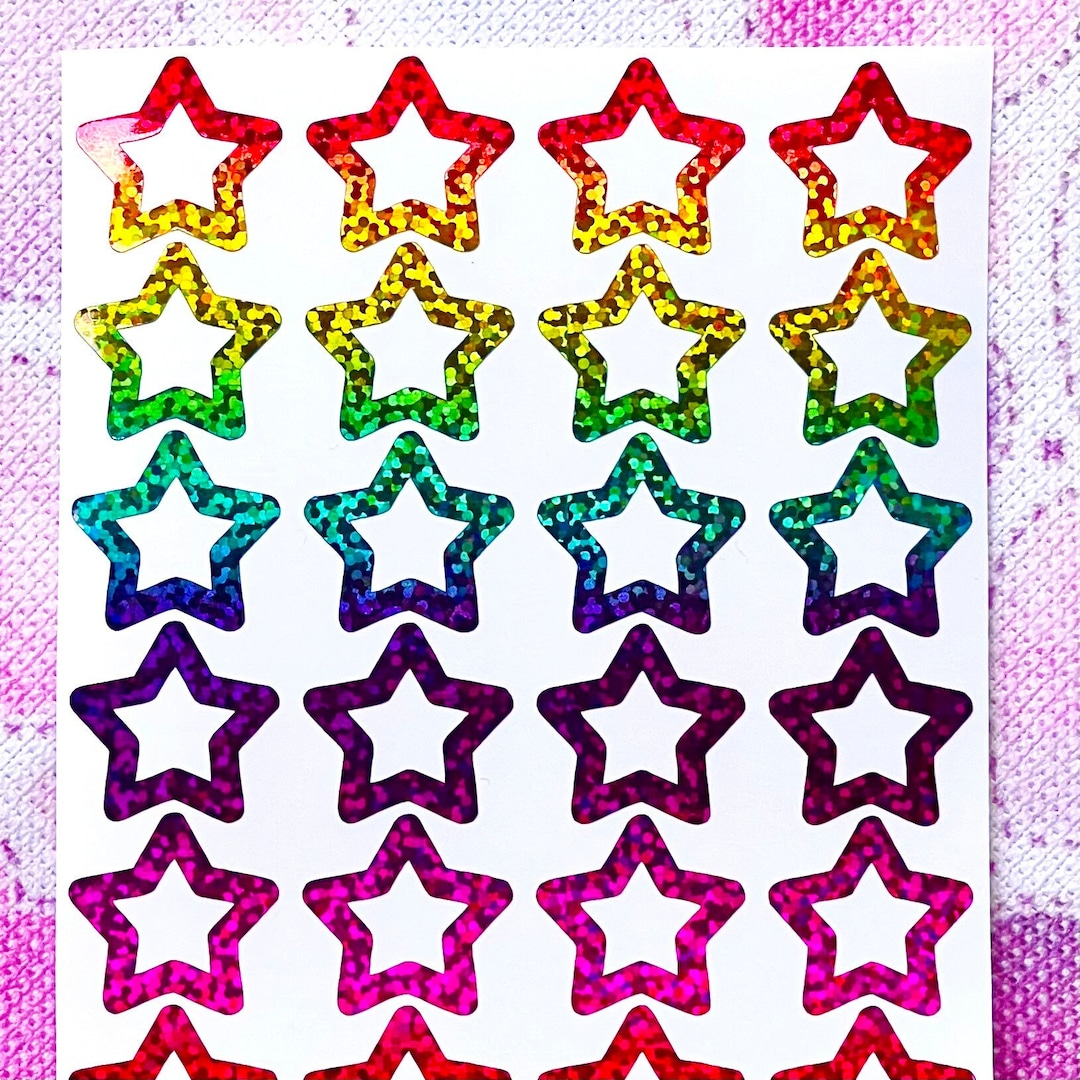 Rainbow Sparkle Star Stickers Custom Size Open/hollow Center ...