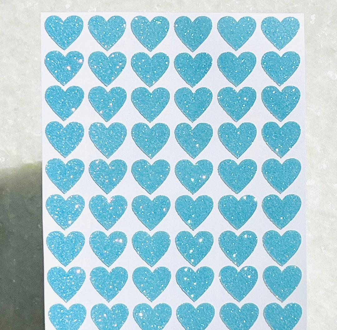 Blue Glitter Heart Stickers Custom Size Waterproof Cute & Sparkly for ...