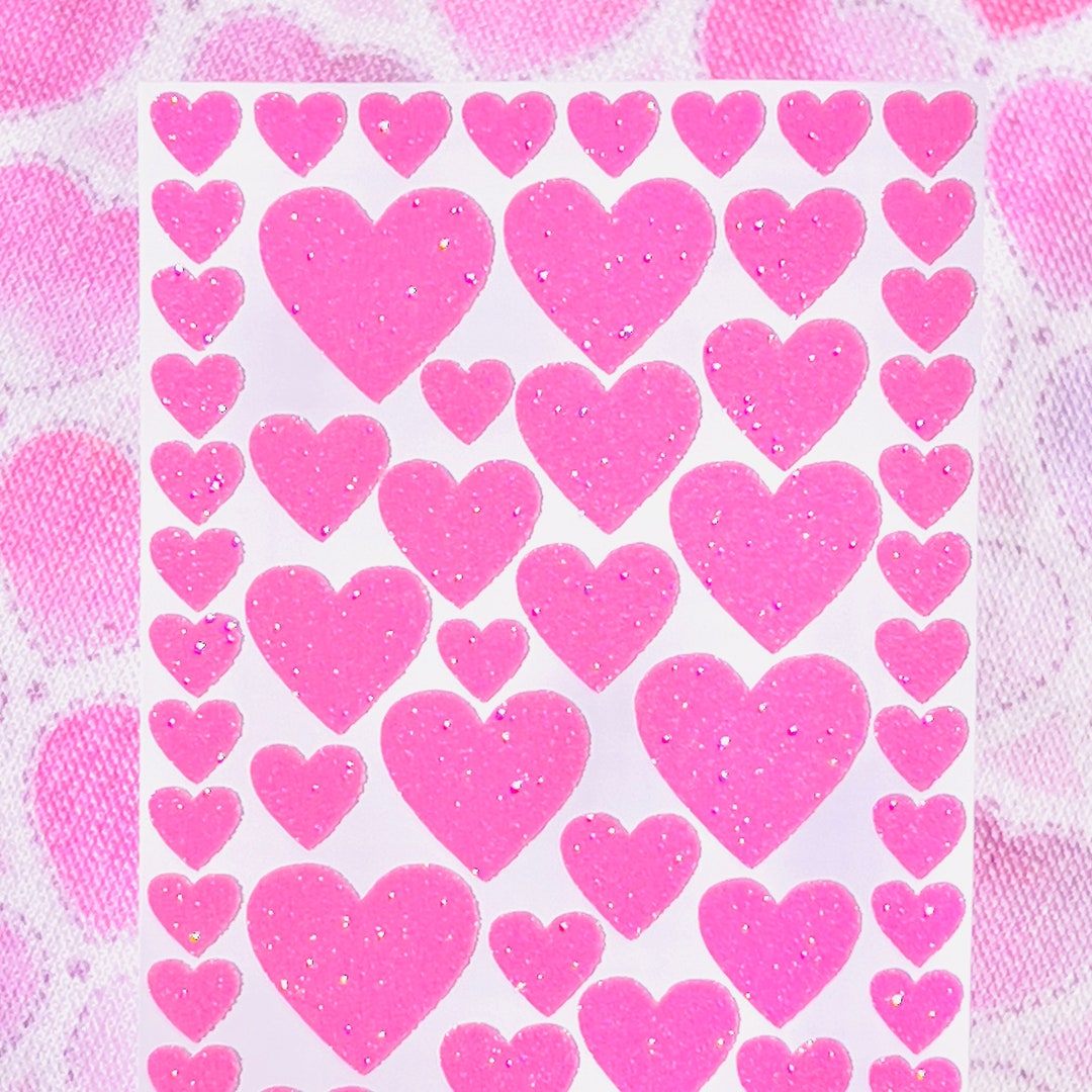 Glitter Heart Sticker Sheet 0.4 to 1 Inch Custom Color Cute Valentines ...