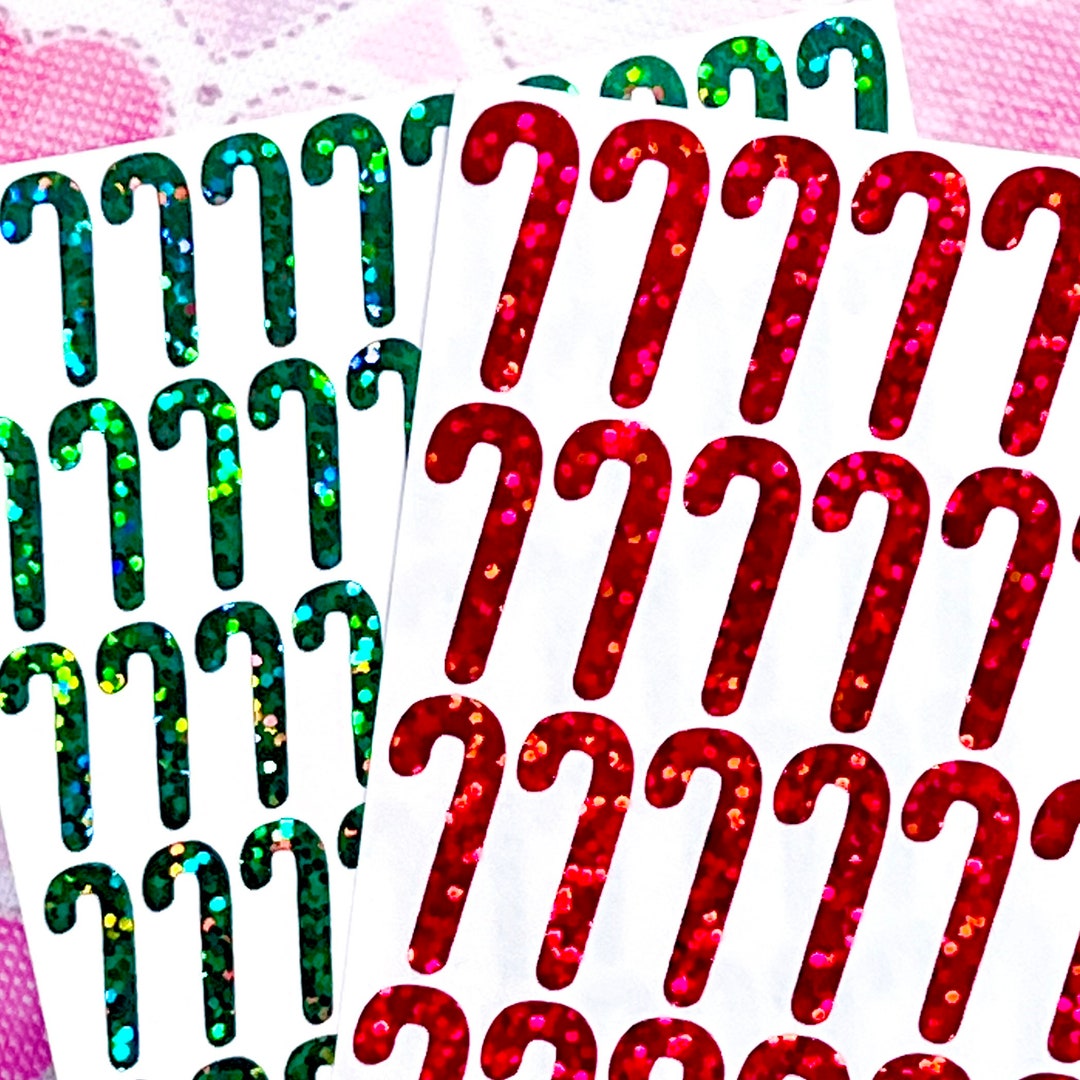 Holographic Sparkle Candy Cane Stickers! - 0.4 to 5 Inch - Cute for ...
