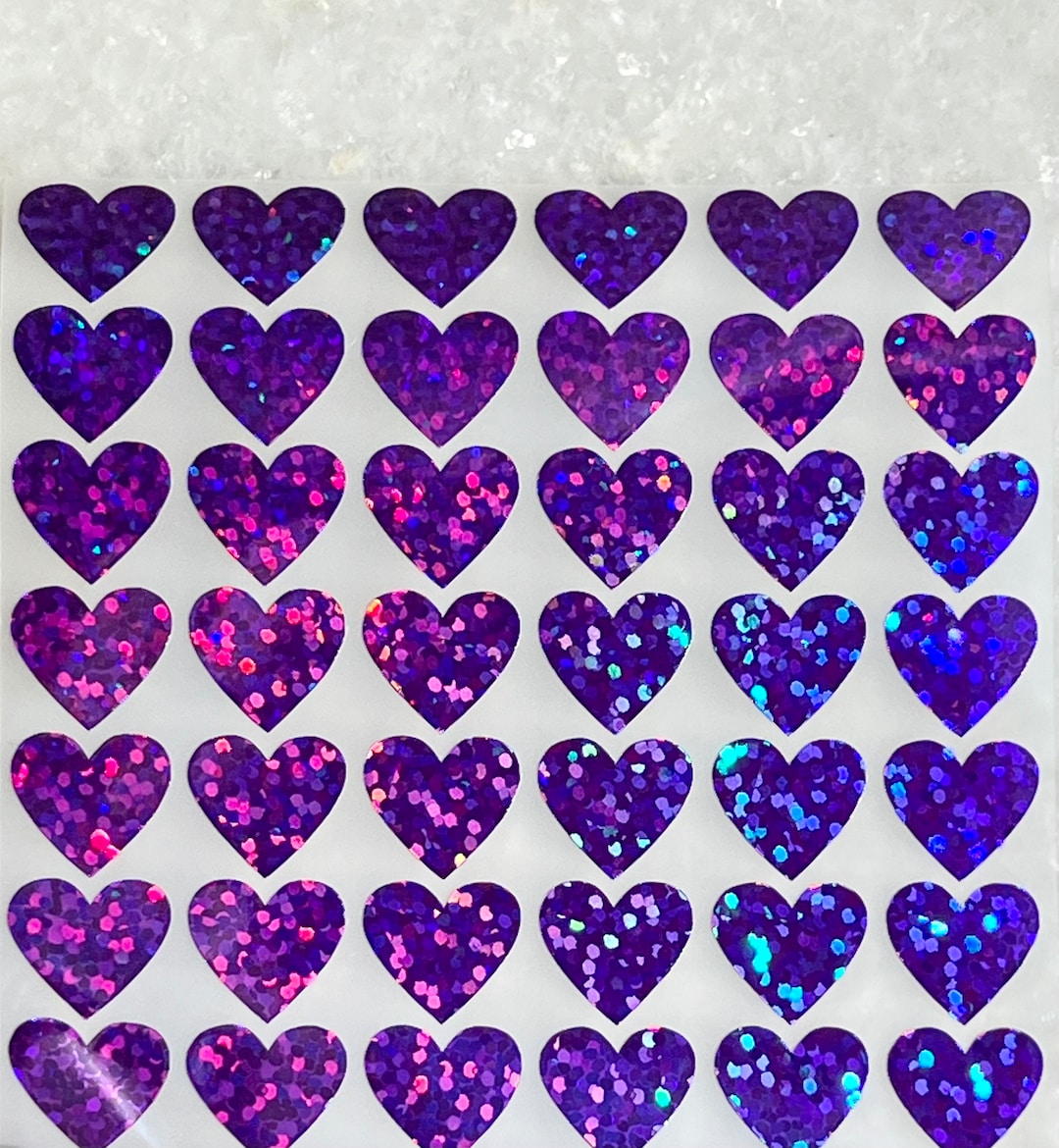 Purple Sparkle Heart Stickers Custom Size Holographic Sparkle Hearts ...