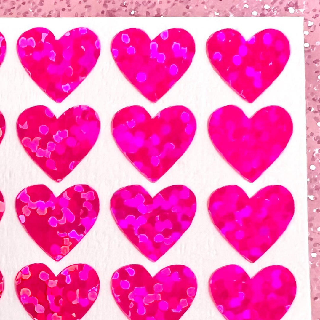 Bright Pink Sparkle Heart Stickers Choose a Size Waterproof Holographic ...