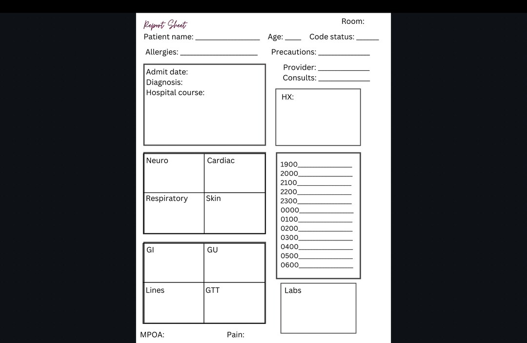 Nursing Report Sheet Dayshift and Nightshift - Etsy