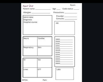NURSING REPORT SHEET- Dayshift - Etsy