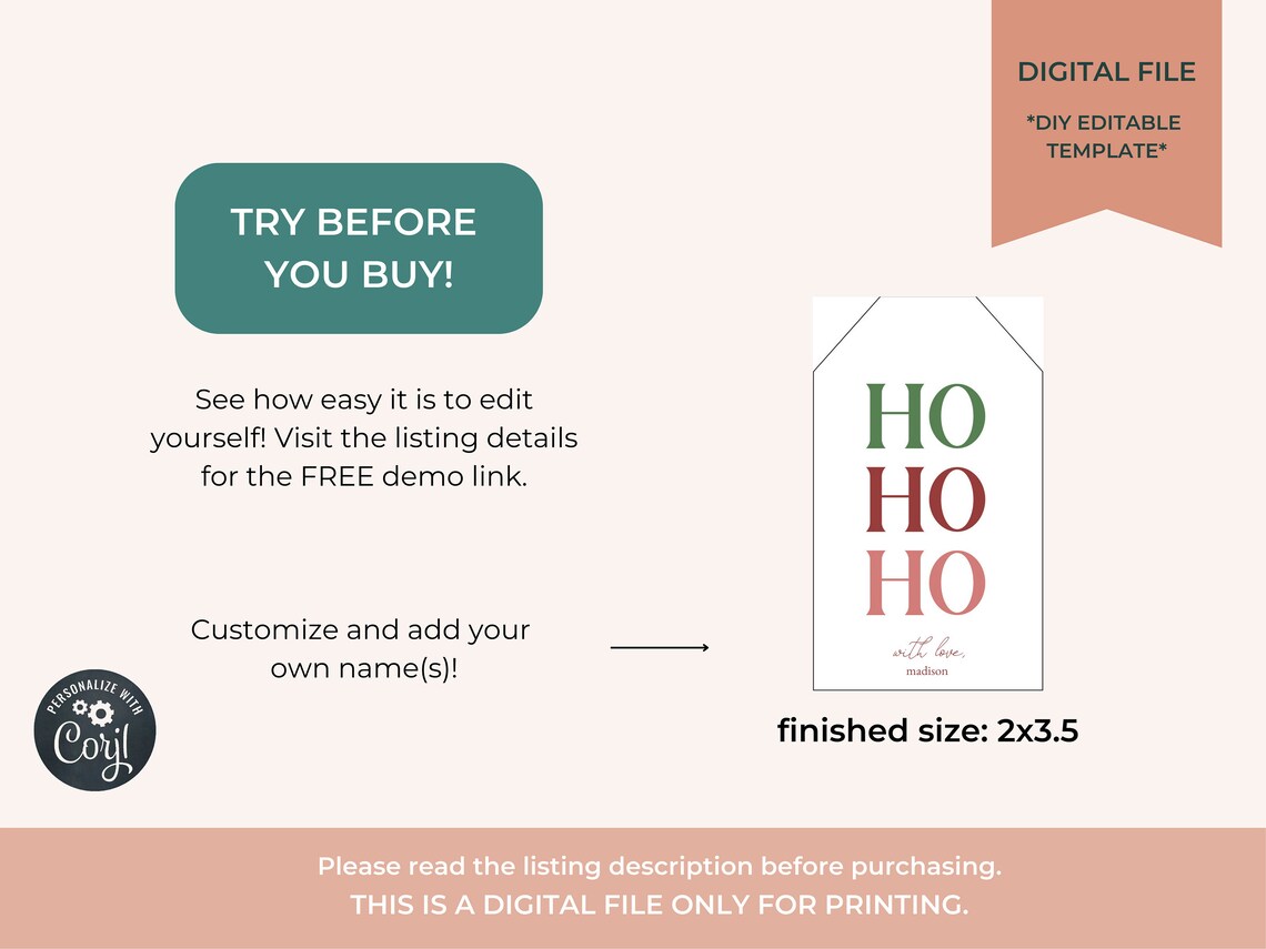 PRINTABLE Festive Holiday Gift Tags, Printable Christmas Gift Tags for ...