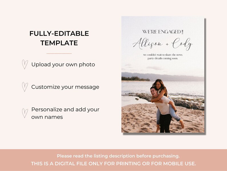 Minimal Engagement Announcement Photo Template Editable 5x7 - Etsy