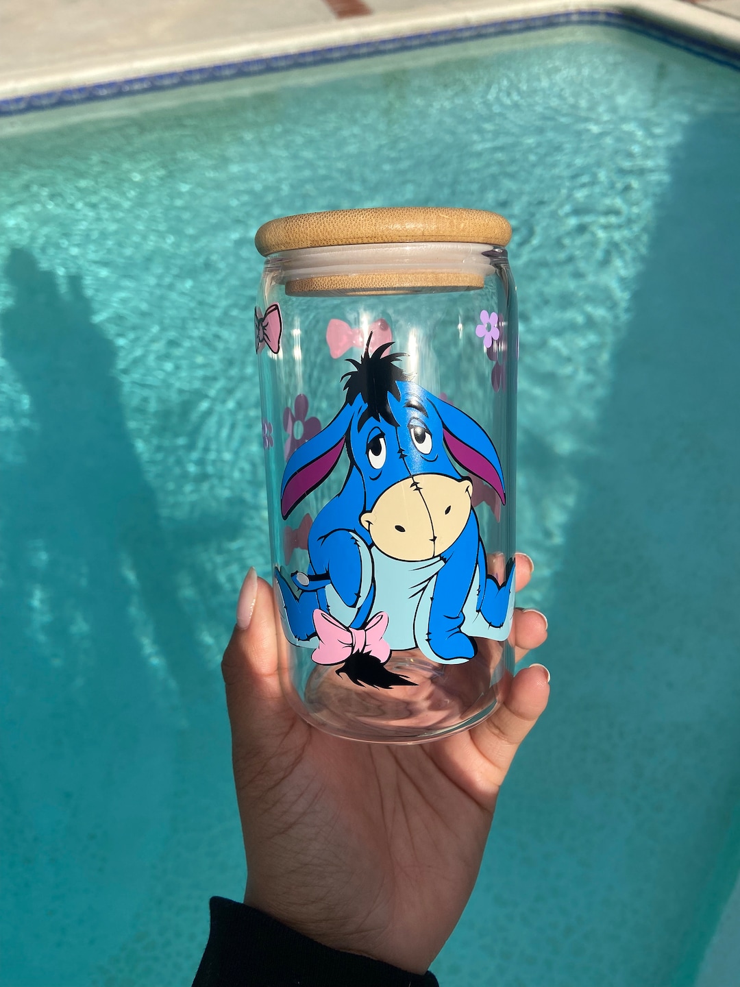16 Oz Eeyore Glass Cup, Iced Coffee, Beer Can Cup, Blue Donkey, Winnie ...