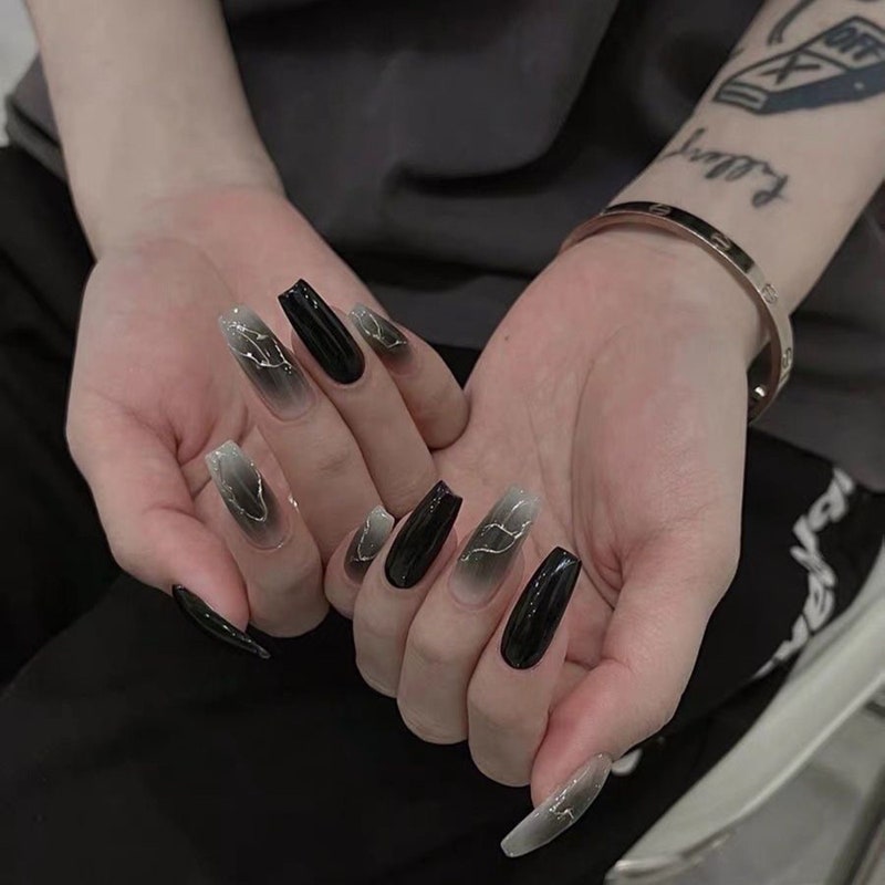Long Fake Black Nails - Etsy