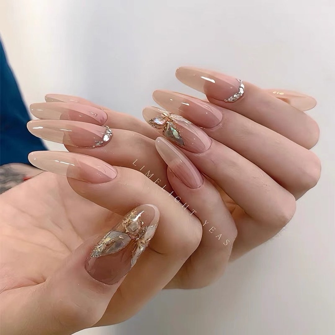 Butterfly Fake Nails, Solid Color Press Nails, Elegant Long Nails, a ...