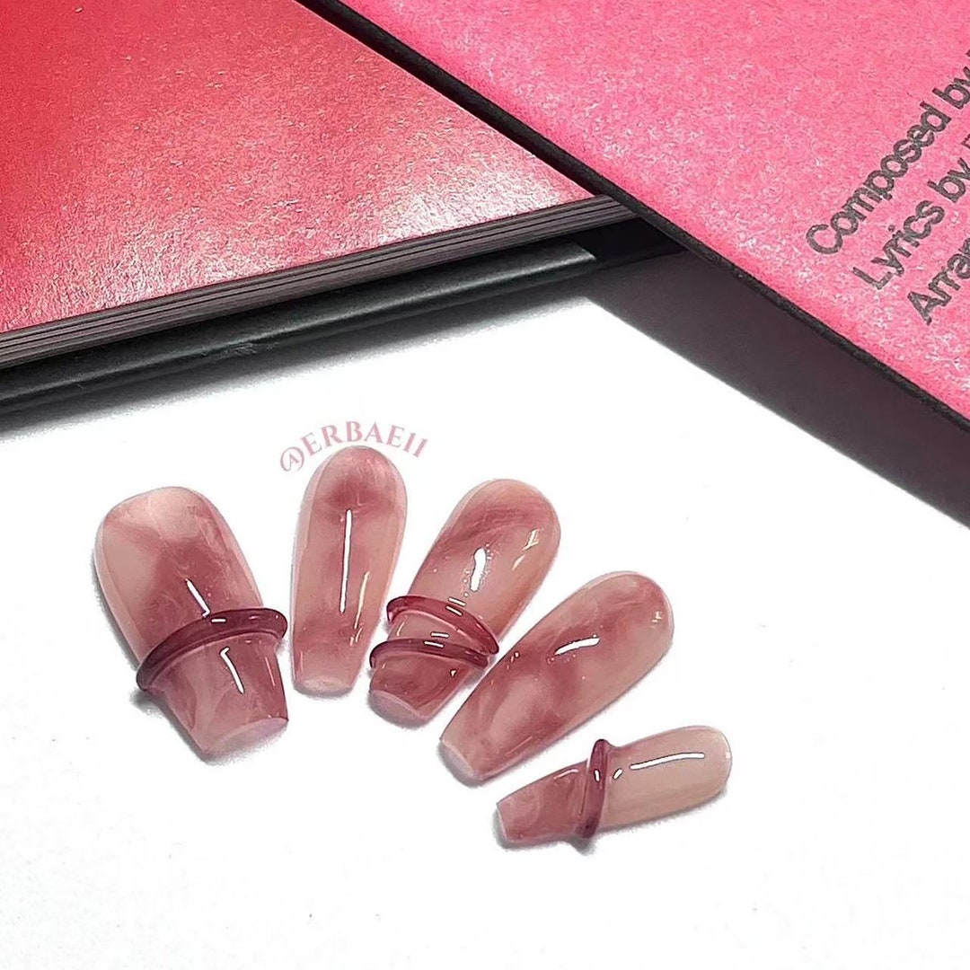 Red Halo Fake Nails, Three-dimensional Nail Nails, Handmade Fake Nails ...