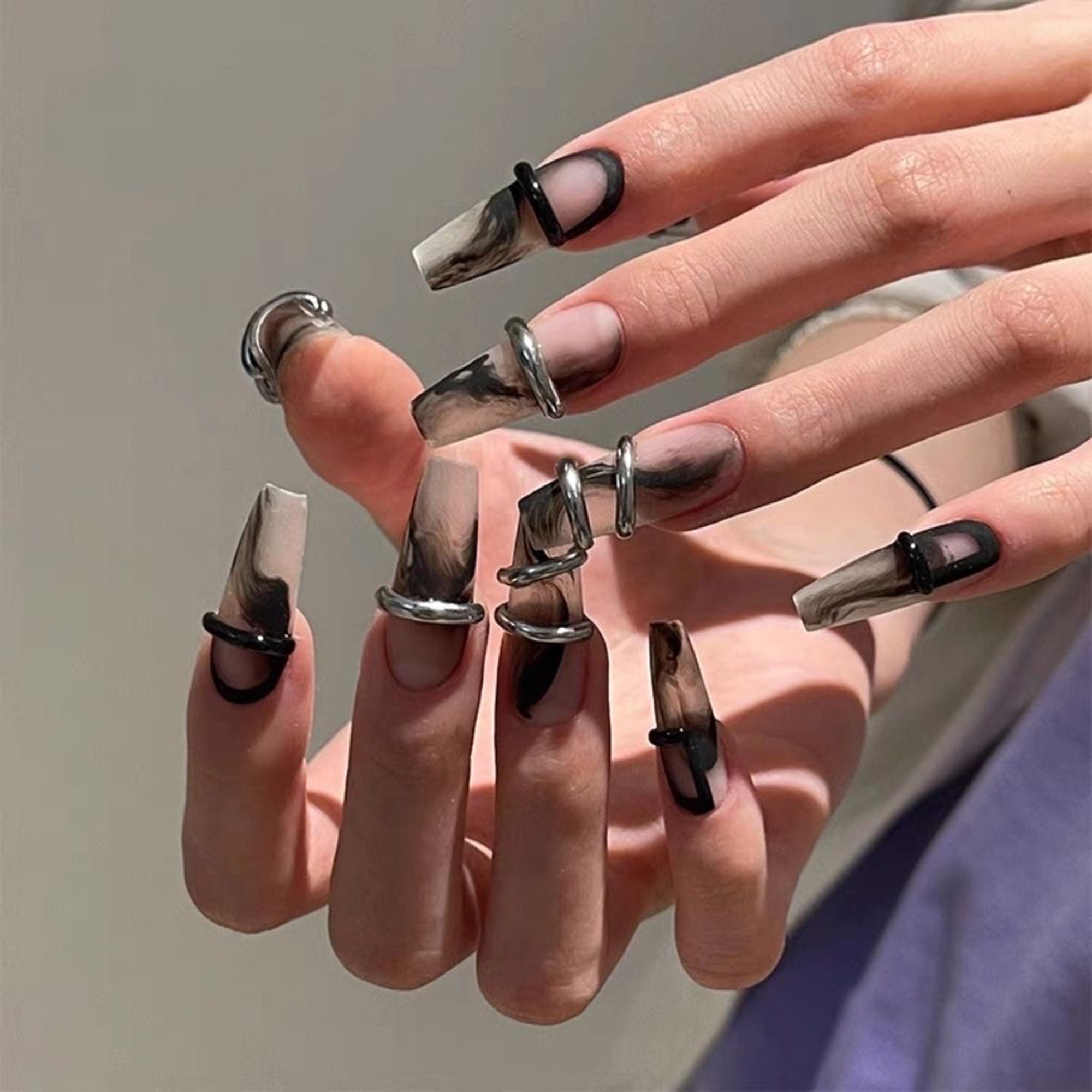 Black Fake Nails, Long Fake Nails, Fake Nails Press On,ink Fake Nails ...