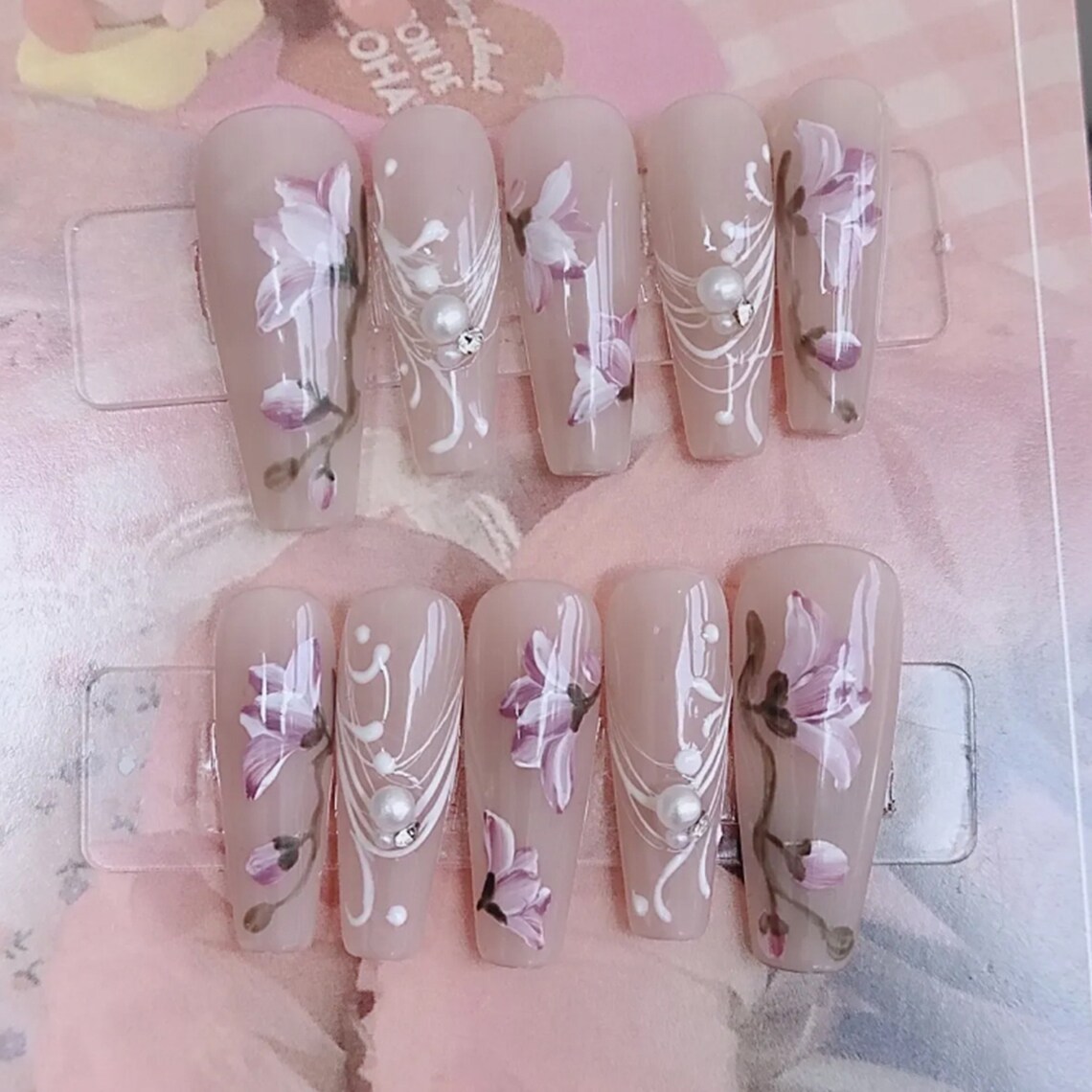 Magnolia Nails, Hand-painted Nails, Floral Nails, Pure Handmade Nails ...