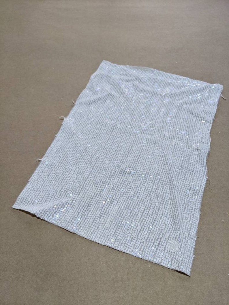 FABRIC Remnant • Sequin Embroidery (ivory / AB Sequins) • DIY Quilting ...
